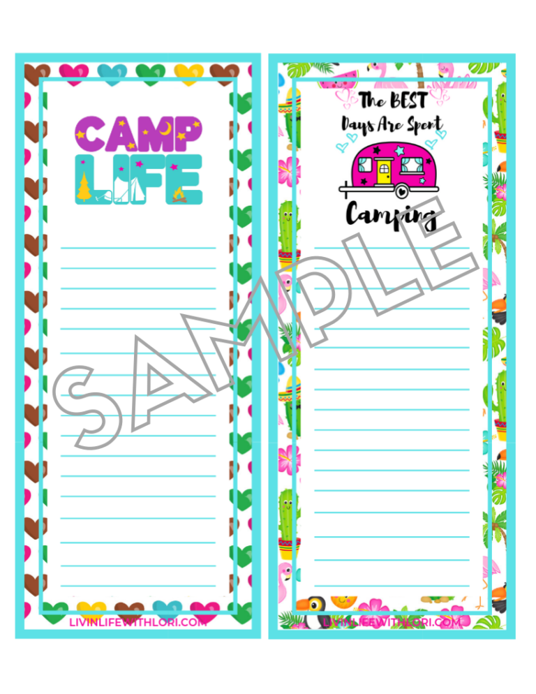 RV Camping Note Printables | Livin' Life With Lori
