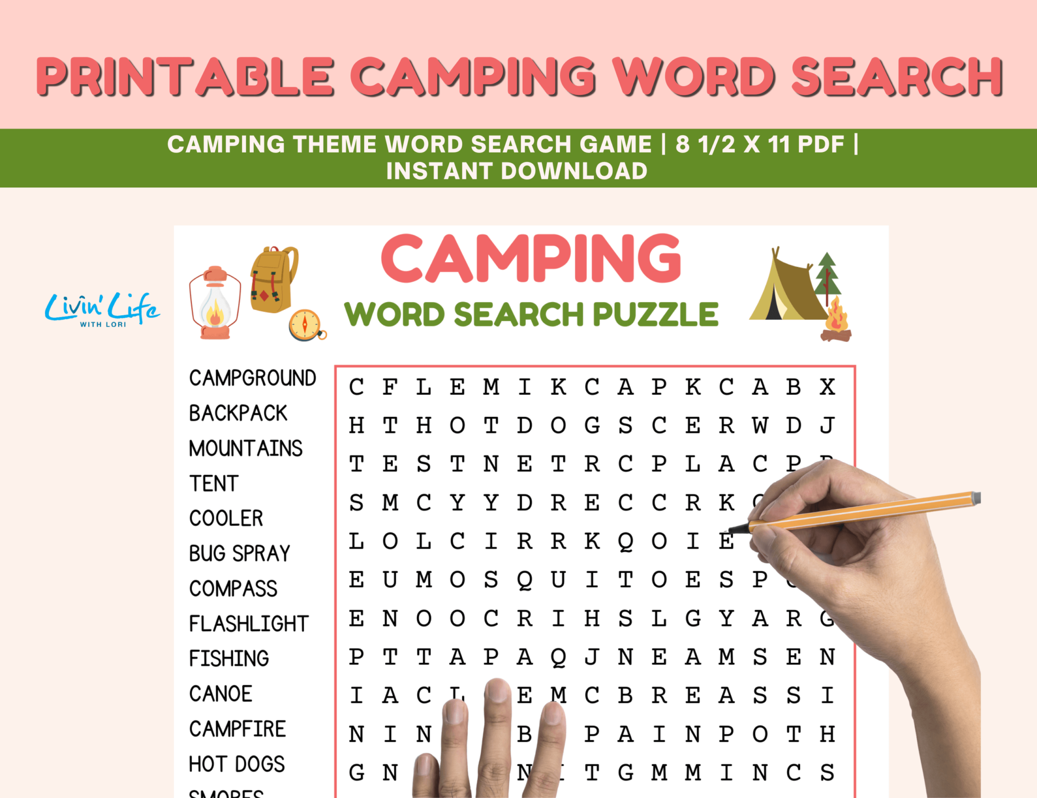 Printable Camping Word Search | Livin' Life With Lori